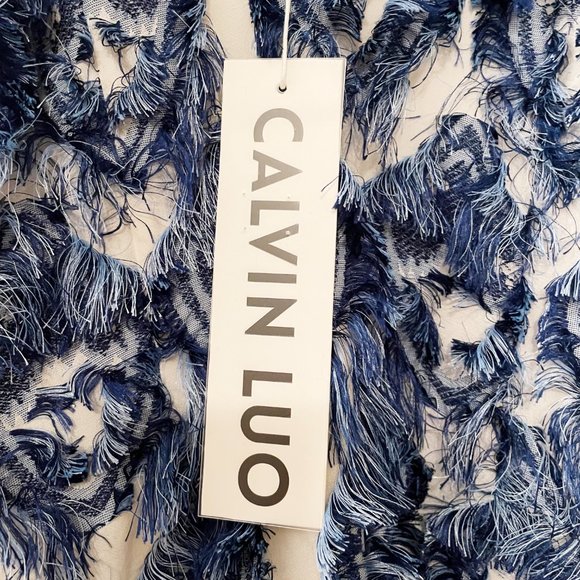 Calvin Luo | Dresses | Nwt Calvin Luo White And Blue Fringe Slip Midi ...